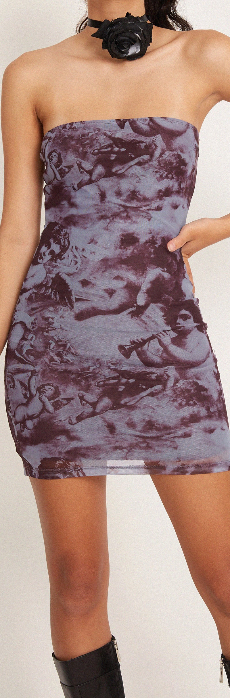 Renaissance Cherub Burgundy Bandeau Dress | Dema – motelrocks-com-us