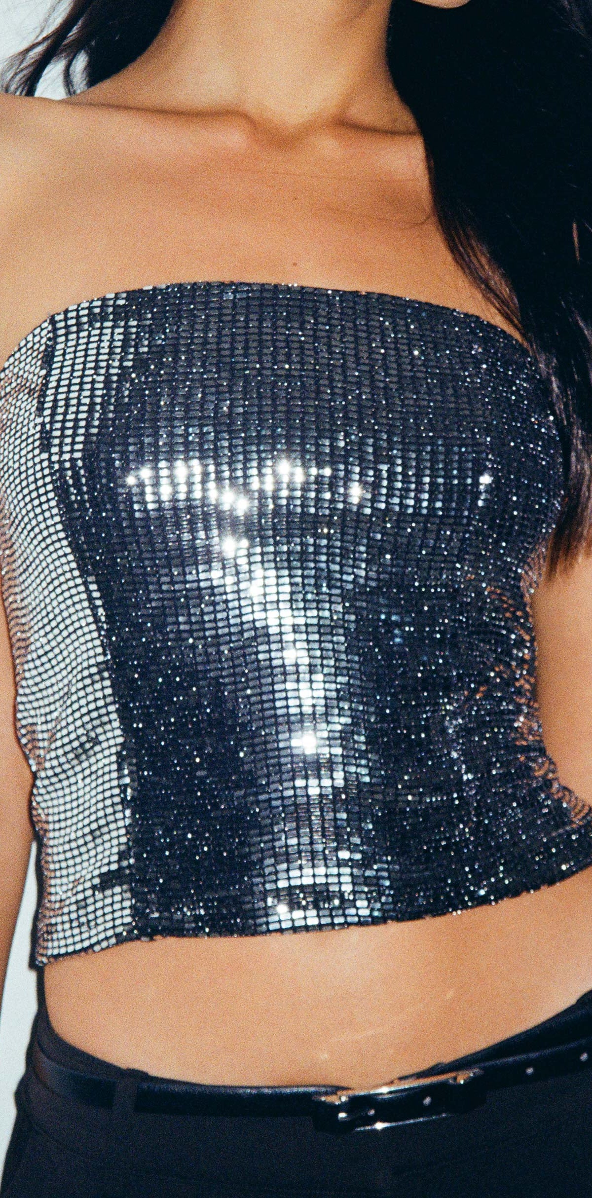 Silver Shimmer Bandeau Crop Top | Dena – motelrocks-com-us