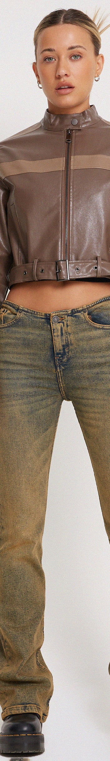 PU Tonal Brown Zip Up Jacket | Derby – motelrocks-com-us