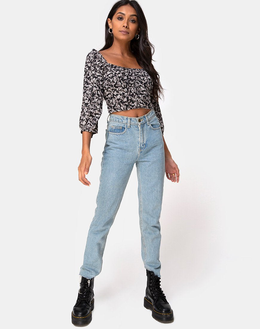 Floral Sleeved Crop Top | Dimen – motelrocks-com-us