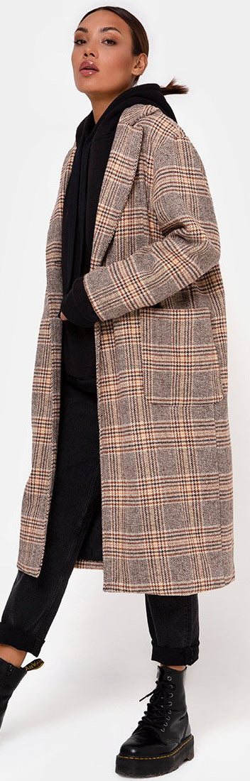 Long Sleeve Brown Check Duster Coat | Duster – motelrocks-com-us