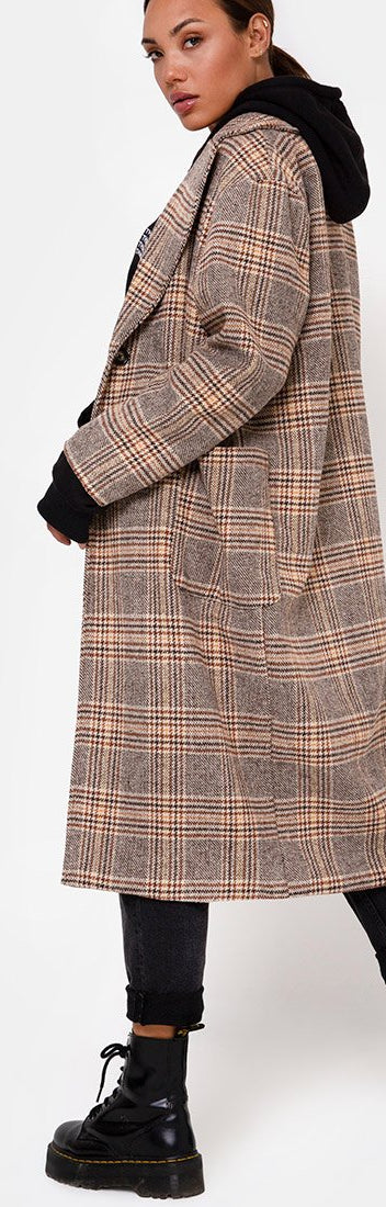 Long Sleeve Brown Check Duster Coat | Duster – motelrocks-com-us