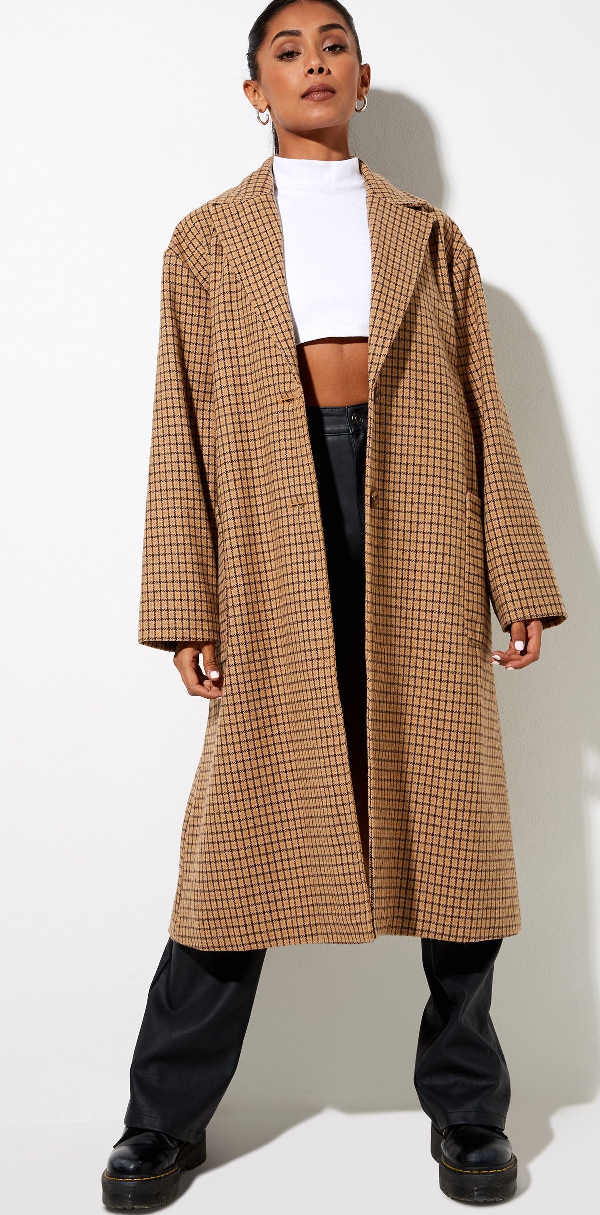 Brown Check Longline Coat | Duster – motelrocks-com-us