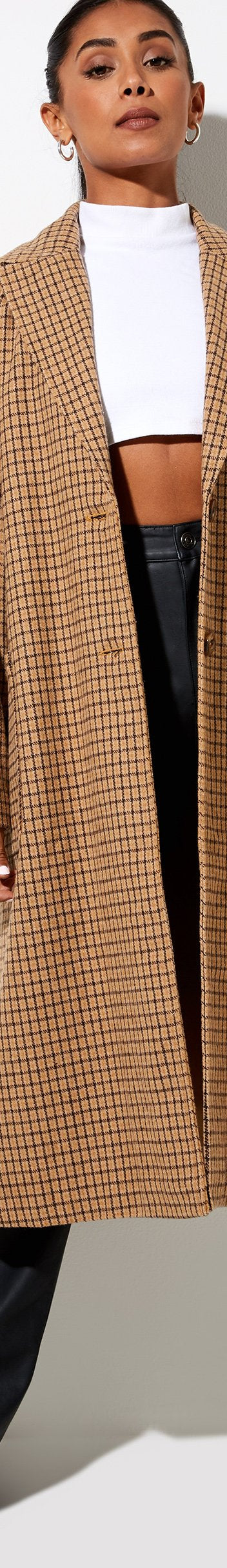 Brown Check Longline Coat | Duster – motelrocks-com-us