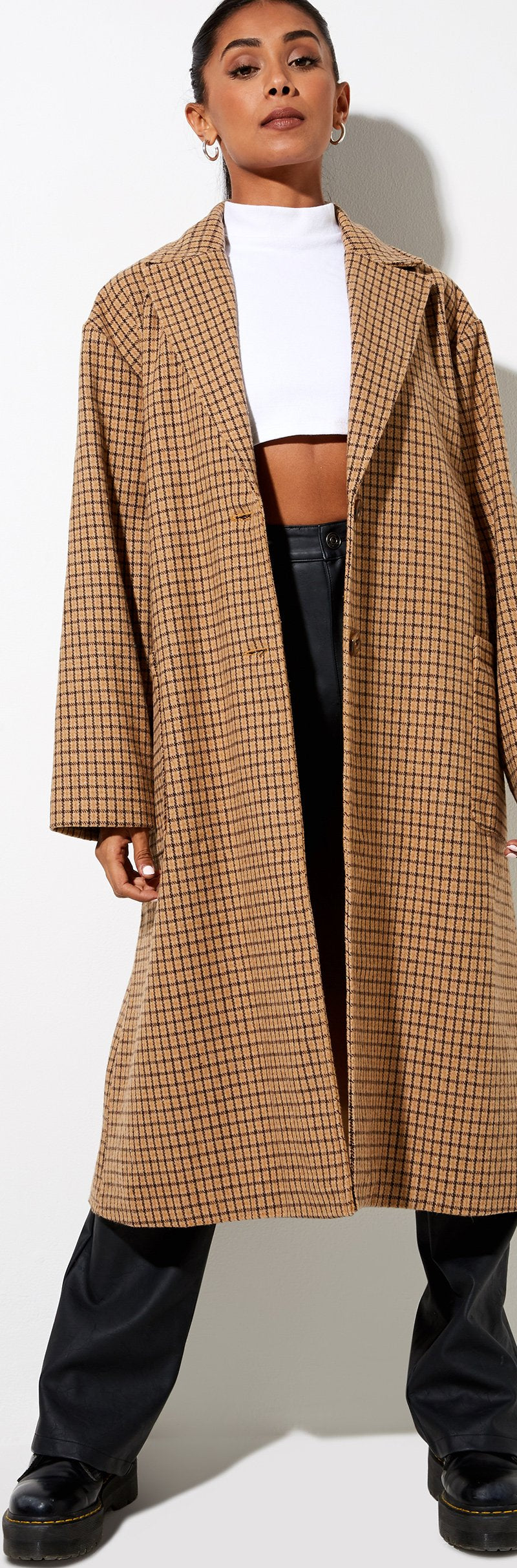Brown Check Longline Coat | Duster – motelrocks-com-us