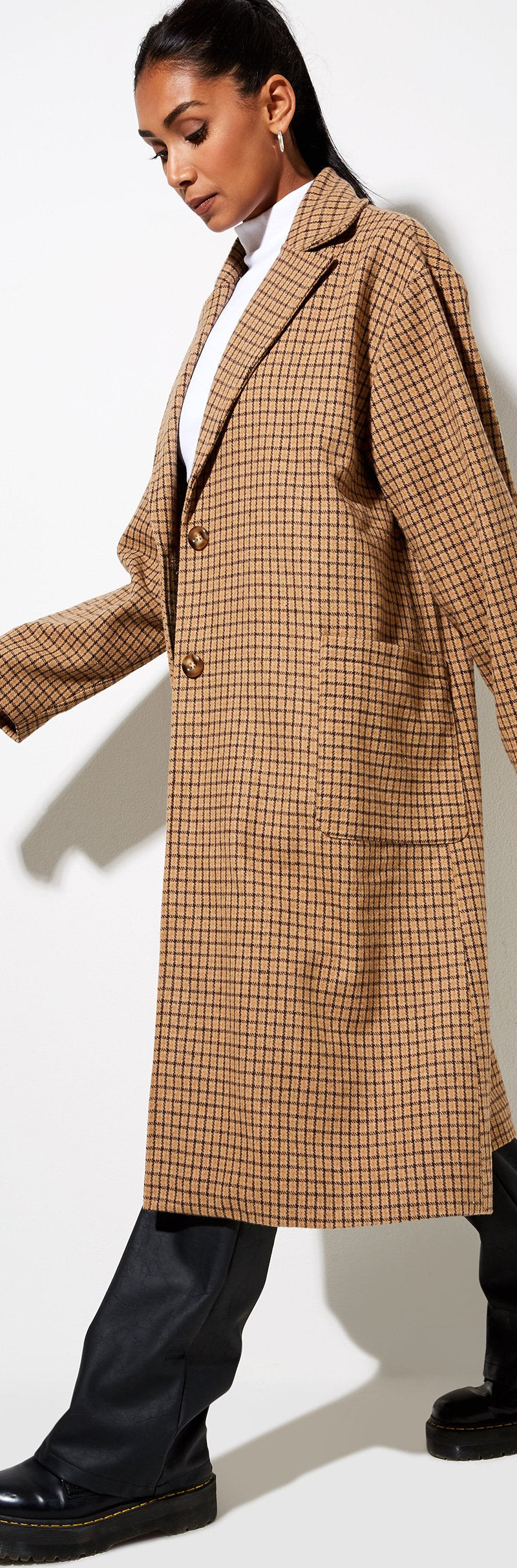 Brown Check Longline Coat | Duster – motelrocks-com-us