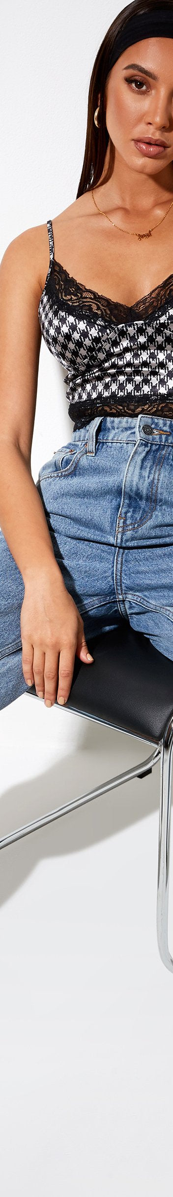 Black and White Dogtooth Strappy Crop Top | Dyrana – motelrocks-com-us