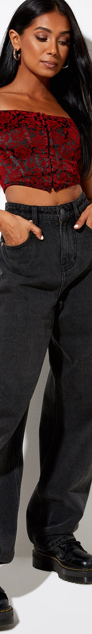 Black and Red Floral Print Crop Top | Elis – motelrocks-com-us