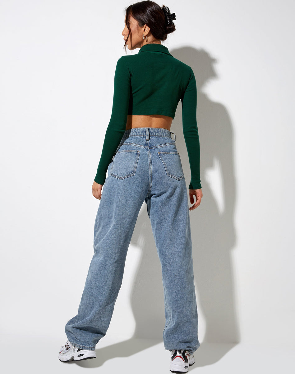 Long Sleeve Green Crop Top with Gold Cupid Embroidery | Elody ...