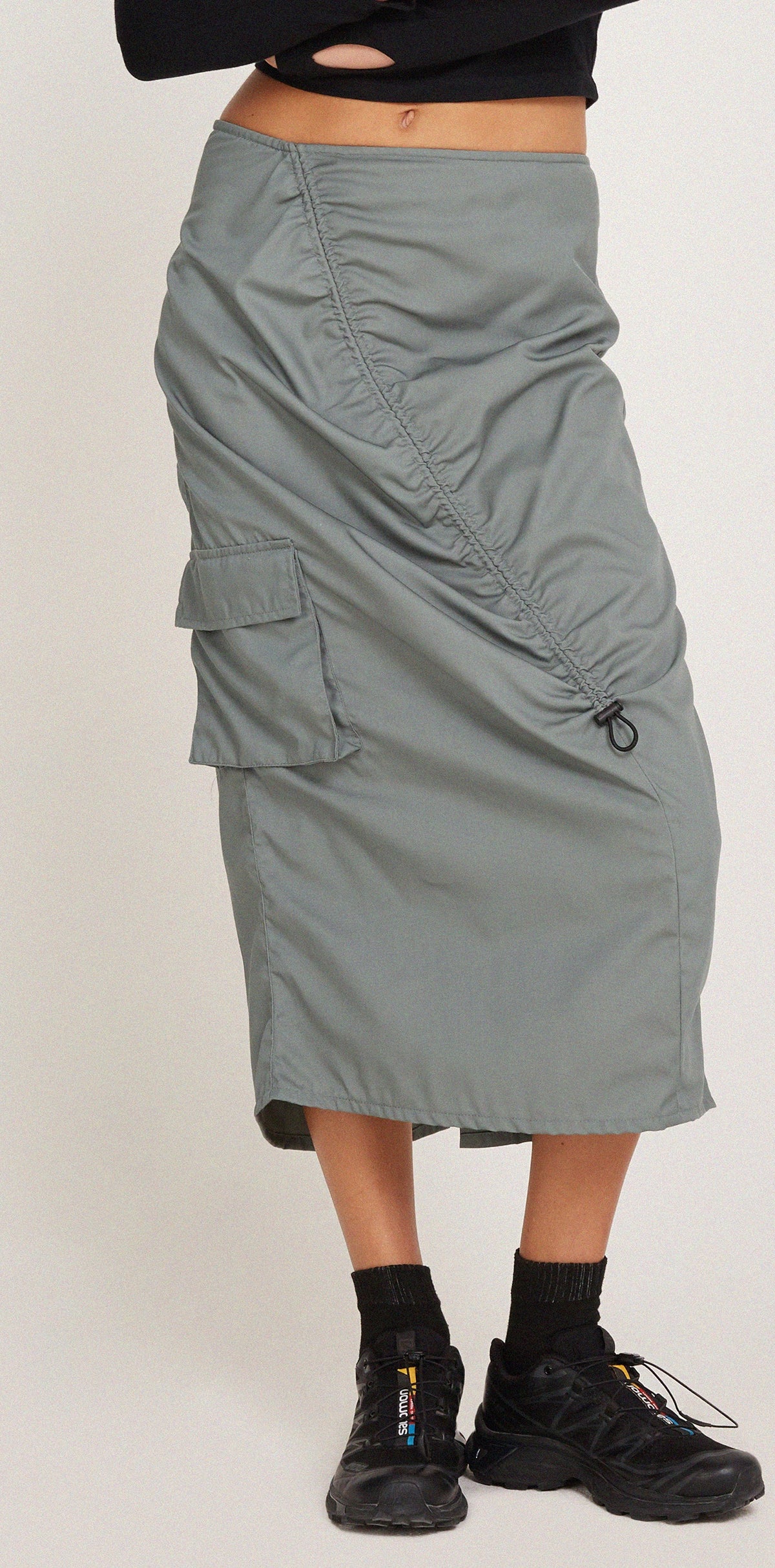 Stone Blue Toggle Detail Midi Cargo Skirt | Enore – motelrocks-com-us