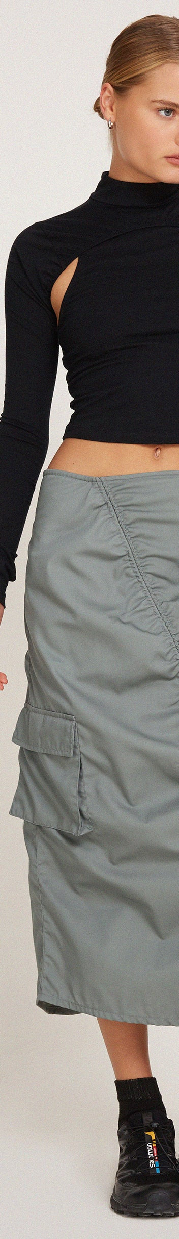 Stone Blue Toggle Detail Midi Cargo Skirt | Enore – motelrocks-com-us