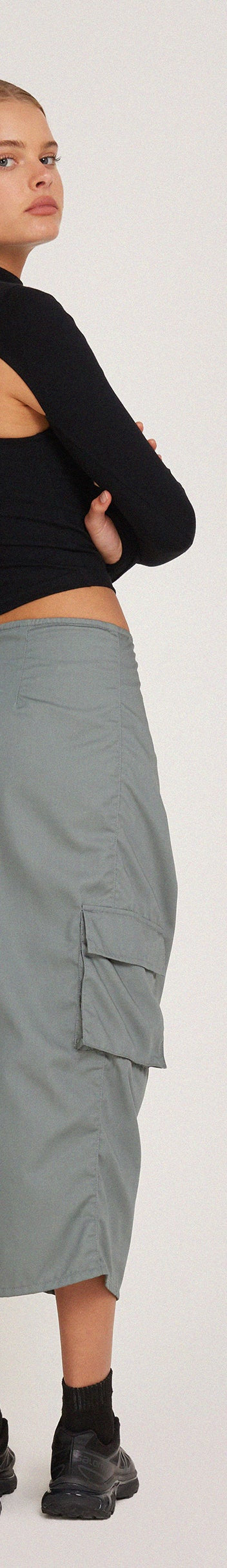 Stone Blue Toggle Detail Midi Cargo Skirt | Enore – motelrocks-com-us