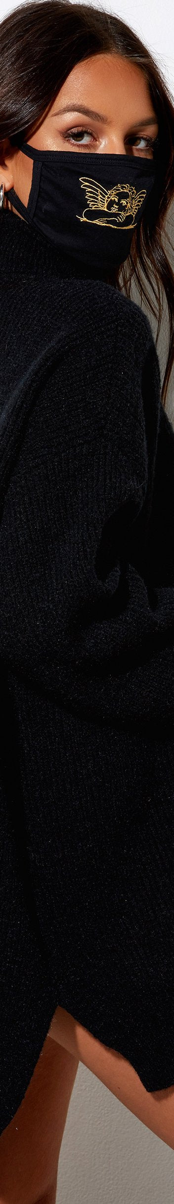 Golden Angel Embroidered Black Fashion Face Mask – motelrocks-com-us