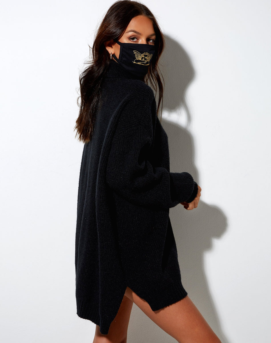 Golden Angel Embroidered Black Fashion Face Mask – motelrocks-com-us