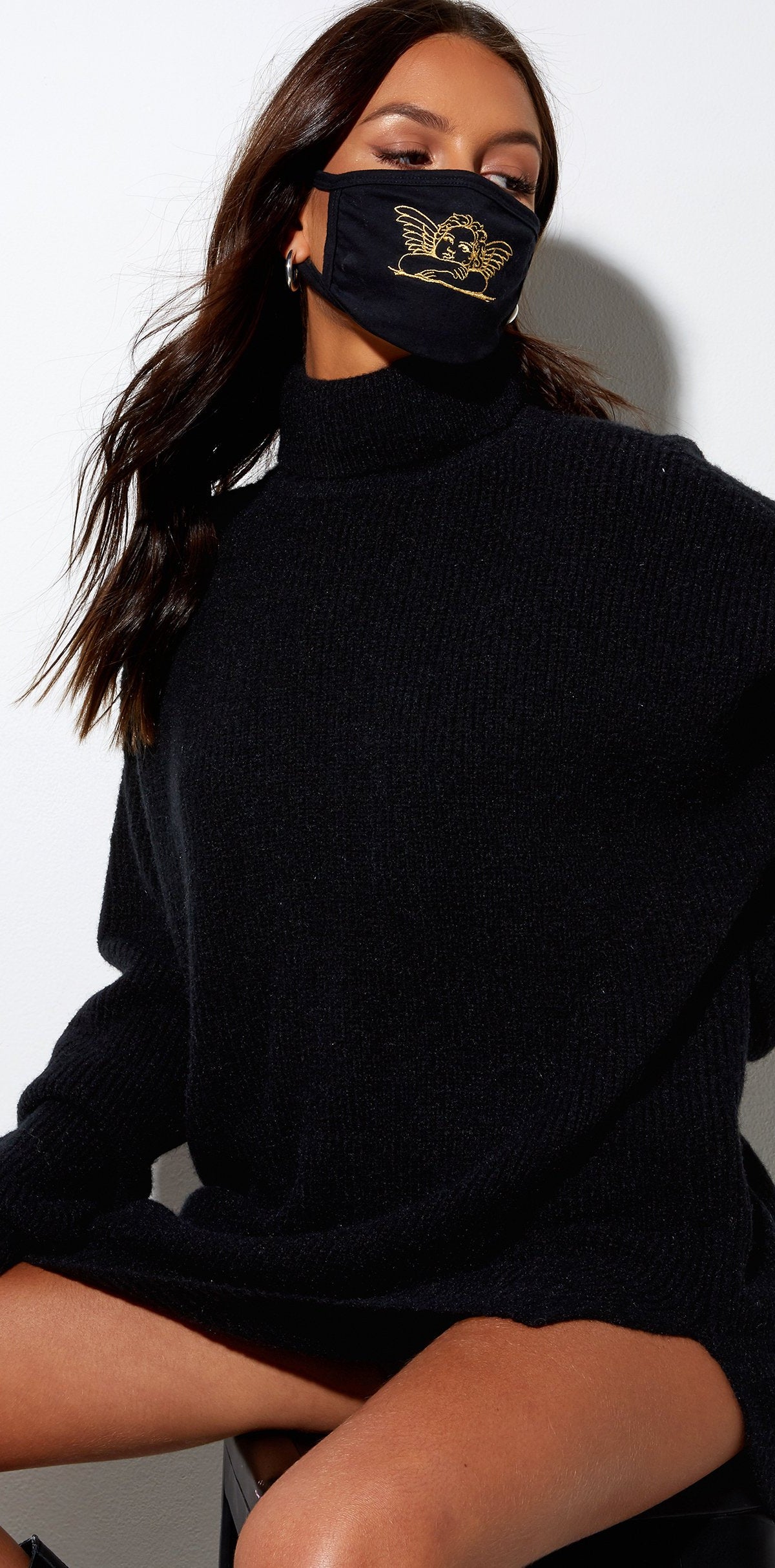 Golden Angel Embroidered Black Fashion Face Mask – motelrocks-com-us