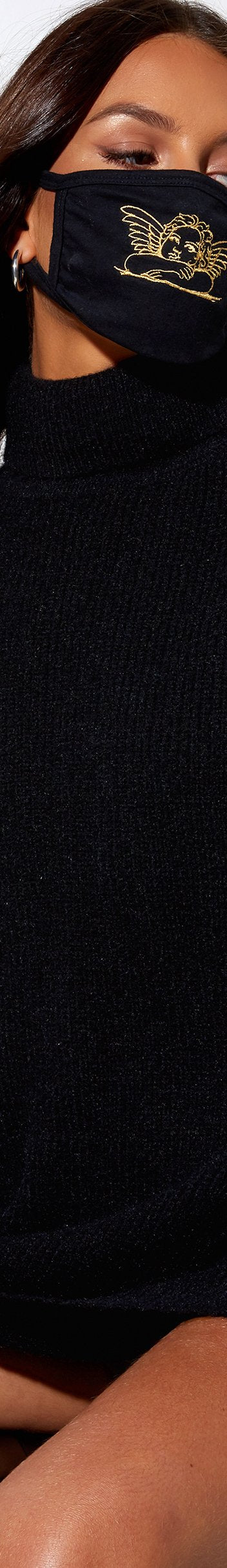 Golden Angel Embroidered Black Fashion Face Mask – motelrocks-com-us