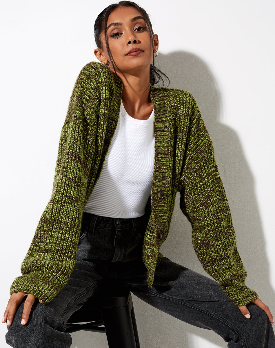 V Neckline Black and Green Cardigan | Fia – motelrocks-com-us