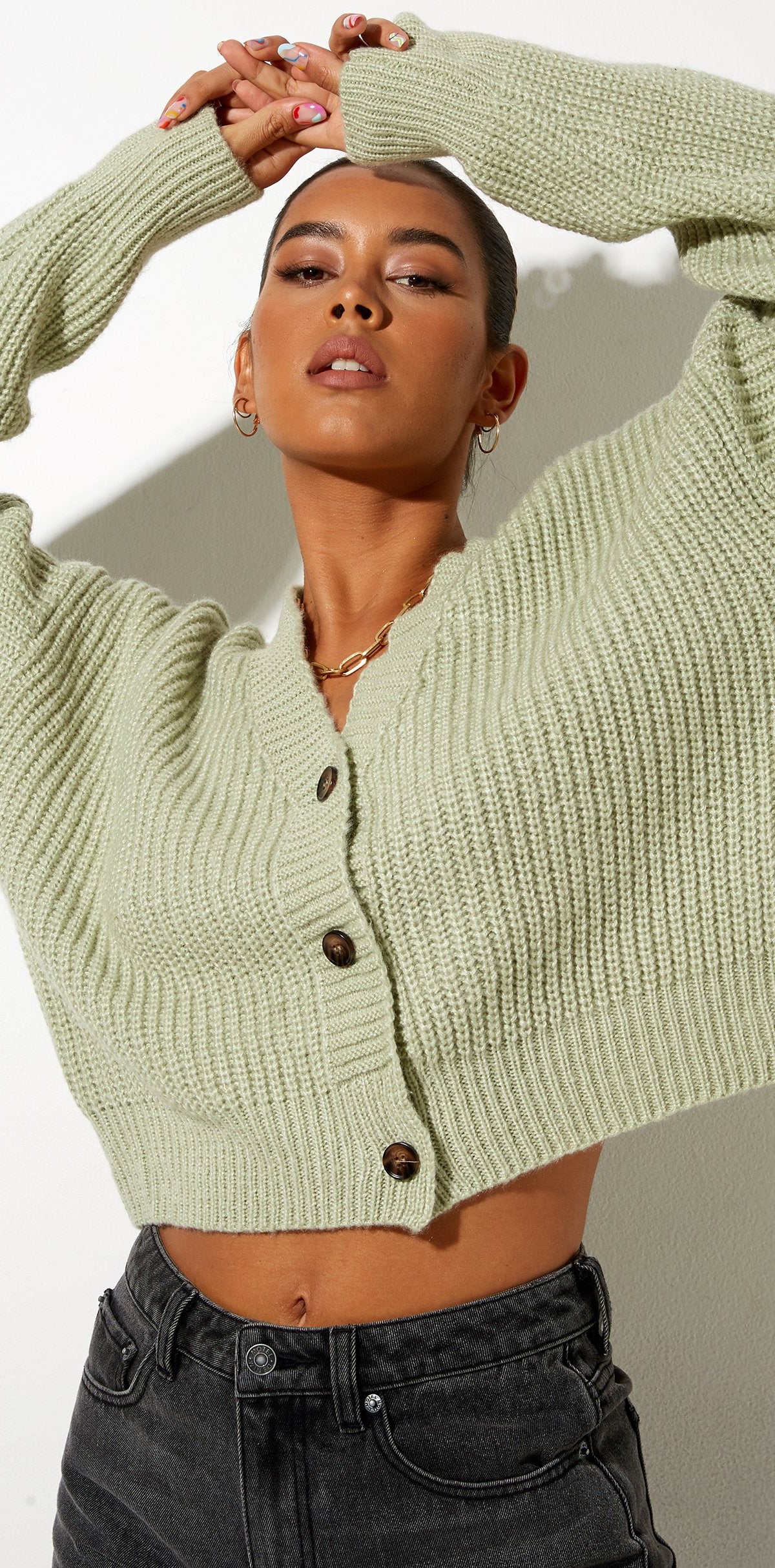 Sage Green Button Up Knitted Cardigan | Fia – motelrocks-com-us