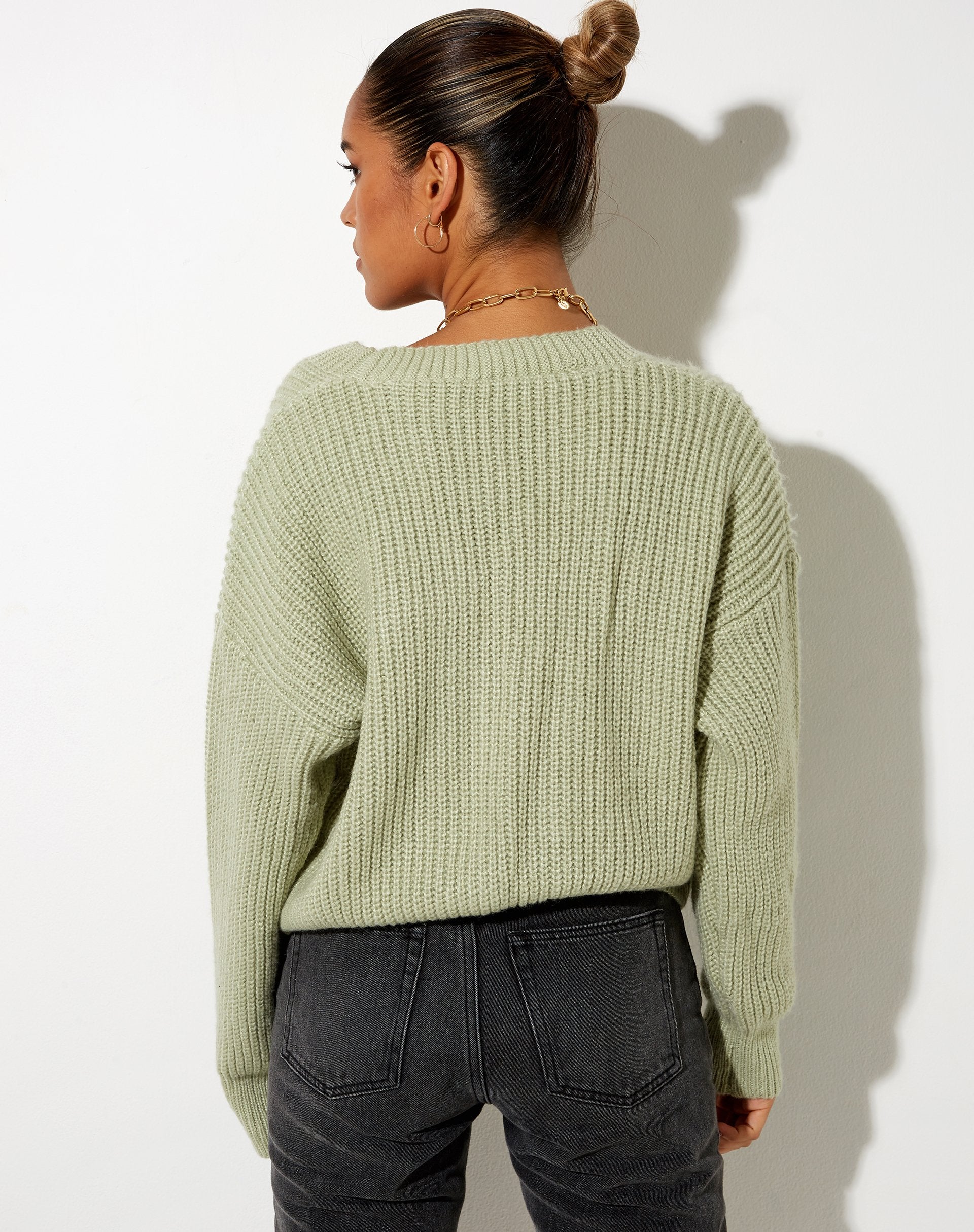 Sage Green Button Up Knitted Cardigan | Fia – motelrocks-com-us