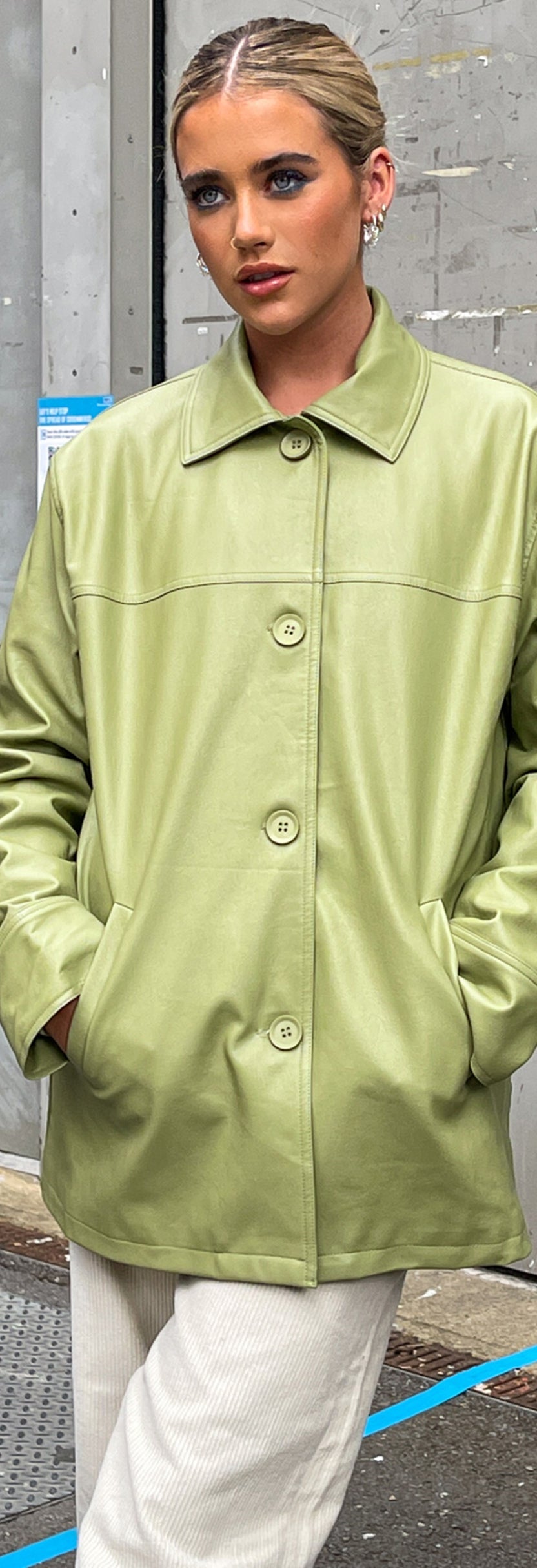 Oversize Pu Green Jacket | Walta – motelrocks-com-us