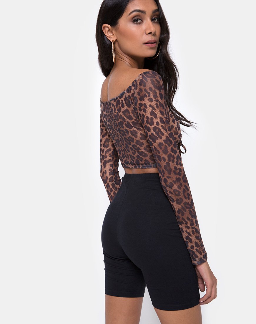 Off The Shoulder Neckline Mesh Leopard Crop Top | Ganida – motelrocks ...