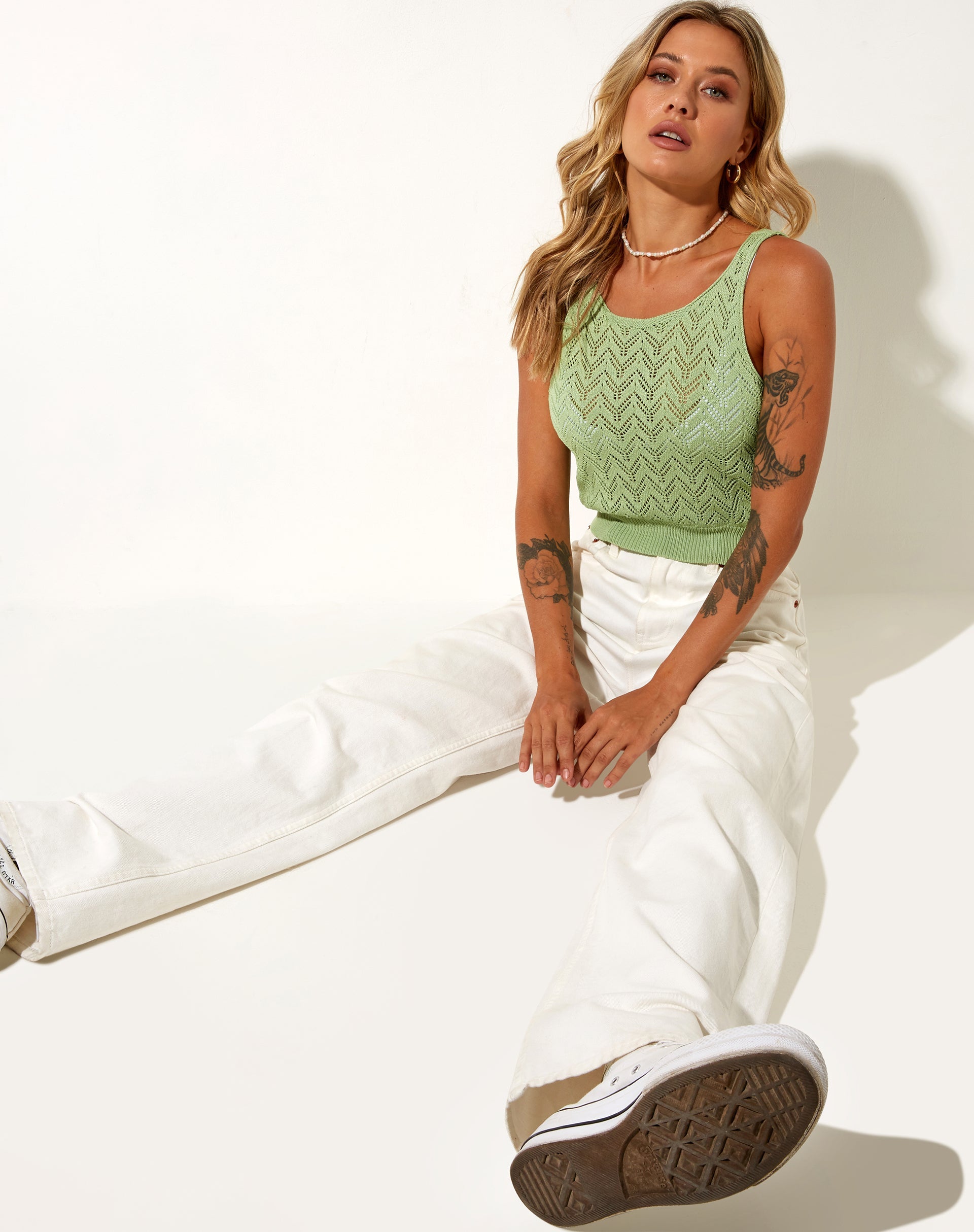 Green Crochet Detailing Strappy Top | Gera – motelrocks-com-us