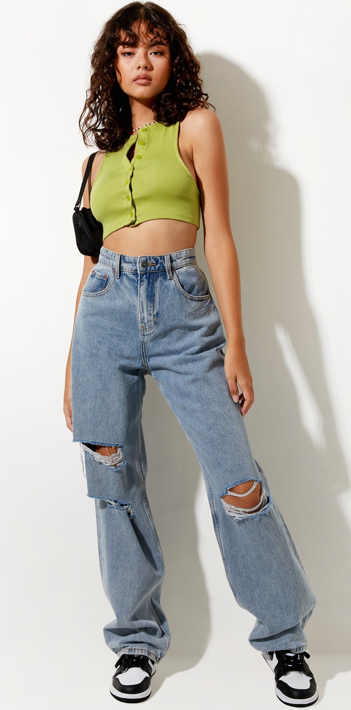 Sleeveless Rib Green Button Up Crop Top | Gilly – motelrocks-com-us