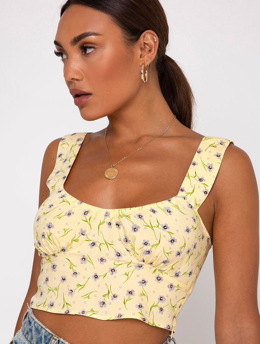 Pastel Yellow and Blue Floral Crop Top | Gladis – motelrocks-com-us