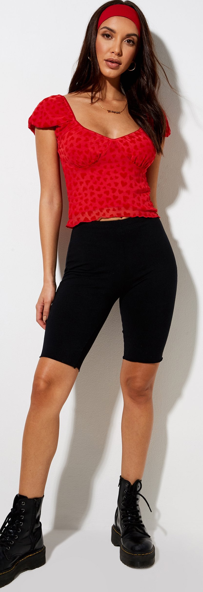 Red Heart Mesh Overlay Short Sleeve Crop Top | Glasty – motelrocks-com-us