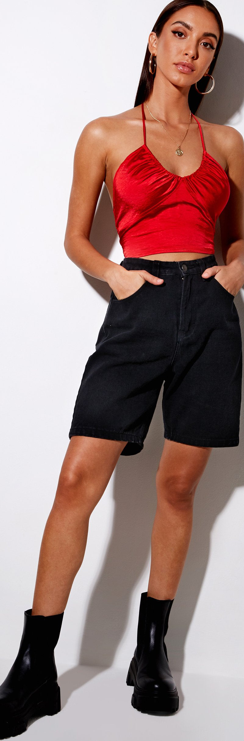 Backless Satin Red crop Top | Haltri – motelrocks-com-us