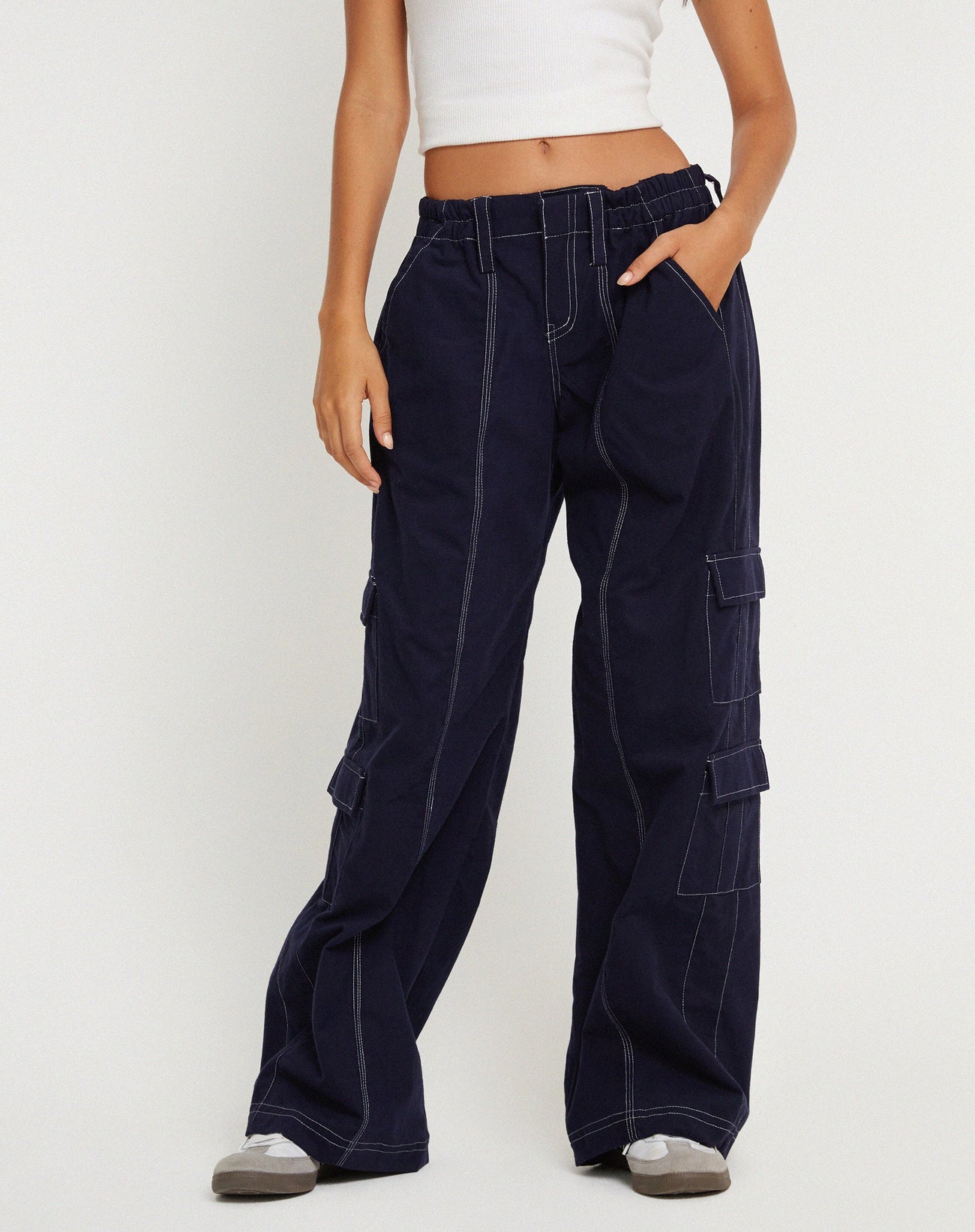 Hansa Trouser in Navy with Top White Stitch – motelrocks-com-us