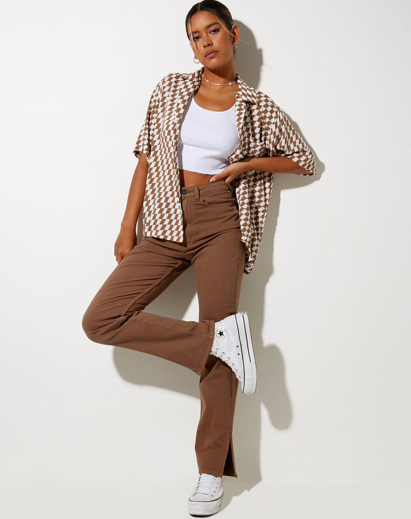Tan and White Diagonal Check Short Sleeve Shirt | Hawaiian – motelrocks ...