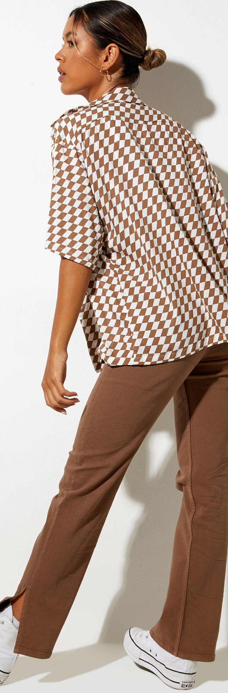 Tan and White Diagonal Check Short Sleeve Shirt | Hawaiian – motelrocks ...