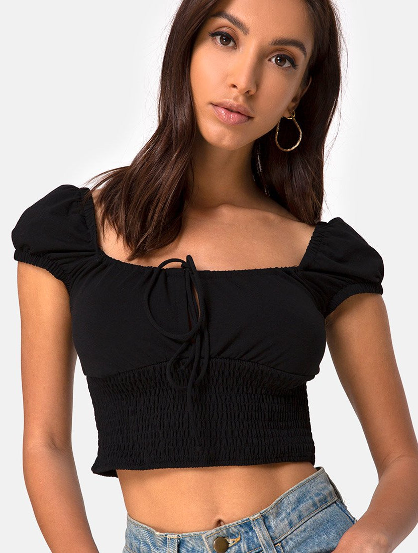 Black Tie Detail Cropped Elastic Top | Heina – motelrocks-com-us