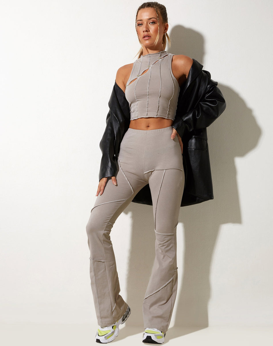 Neutral Seam Detail Sleeveless Crop Top | Helvy – motelrocks-com-us