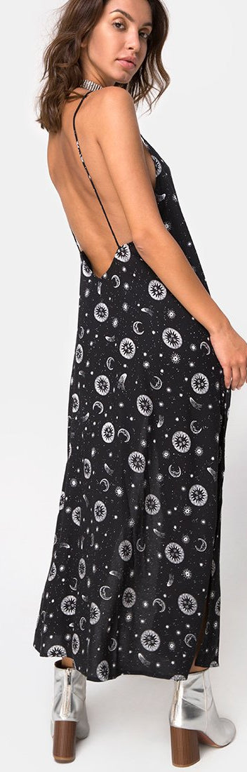 Side Split Small Celestial Black Maxi Dress |Hime - Motel Rocks ...