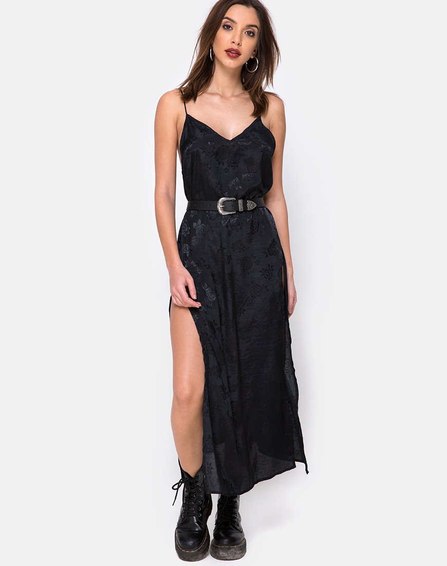 Hime Maxi Dress in Satin Black Rose – motelrocks-com-us