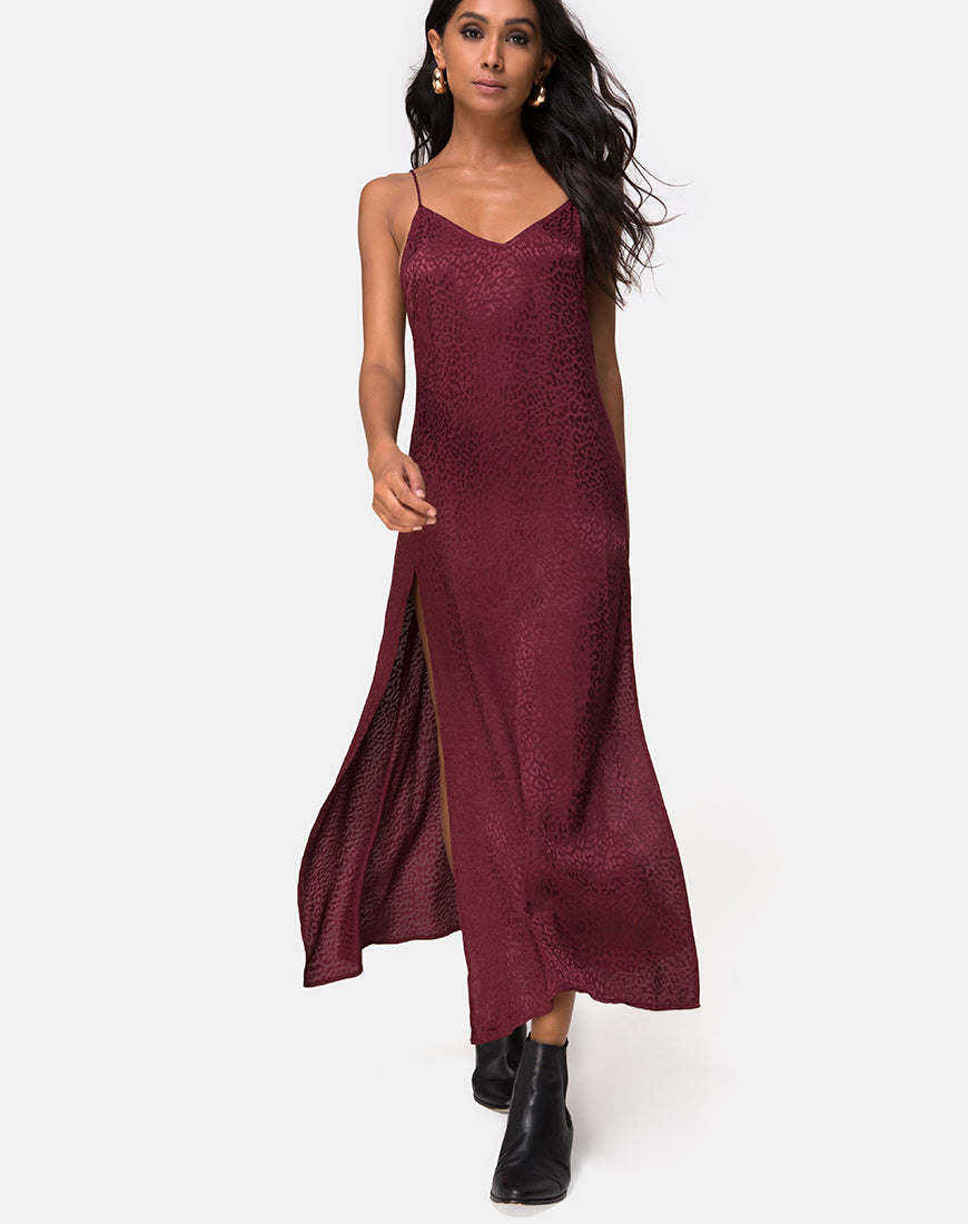 Hime Dress in Satin Cheetah Burgundy – motelrocks-com-us