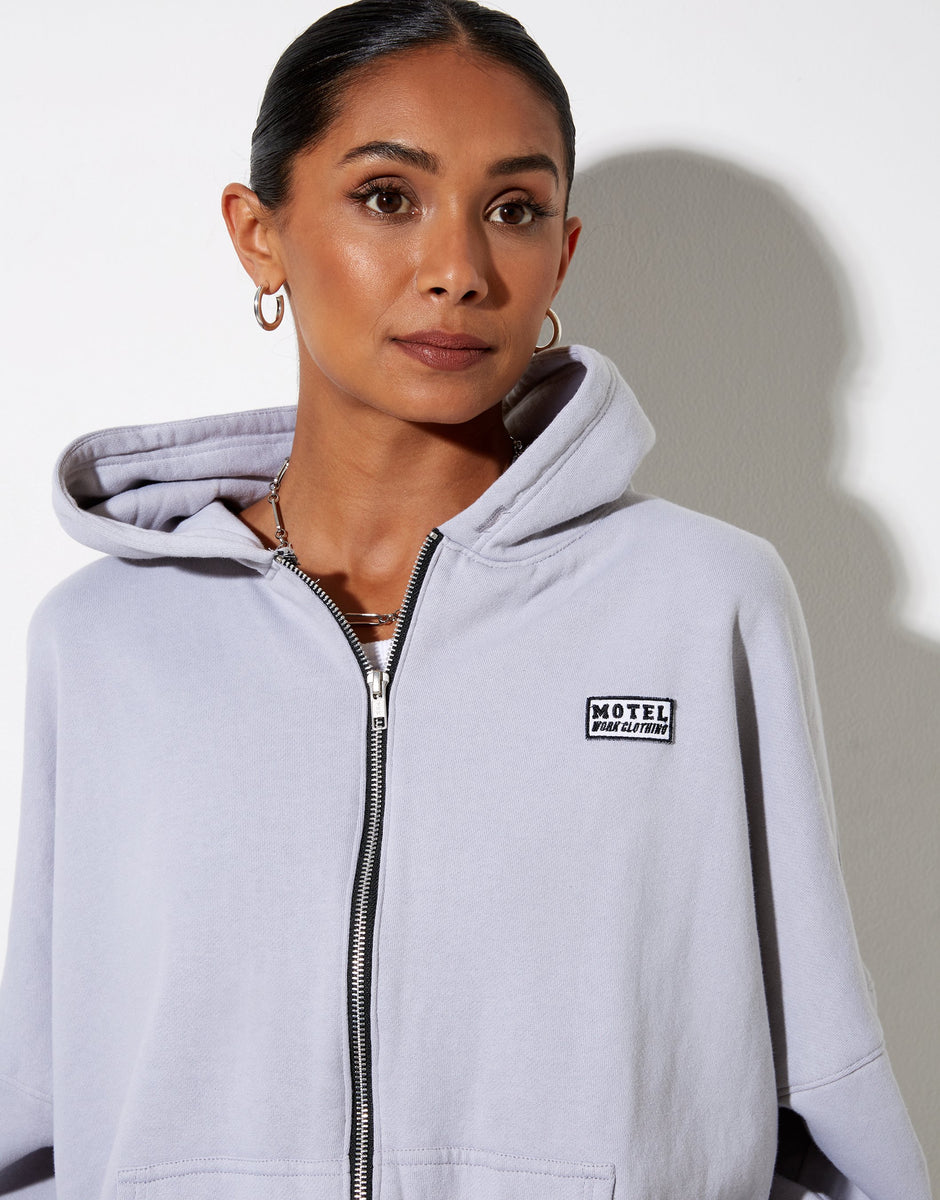 Motel Embroidered Grey Zip Up Hoodie | Hollack – motelrocks-com-us