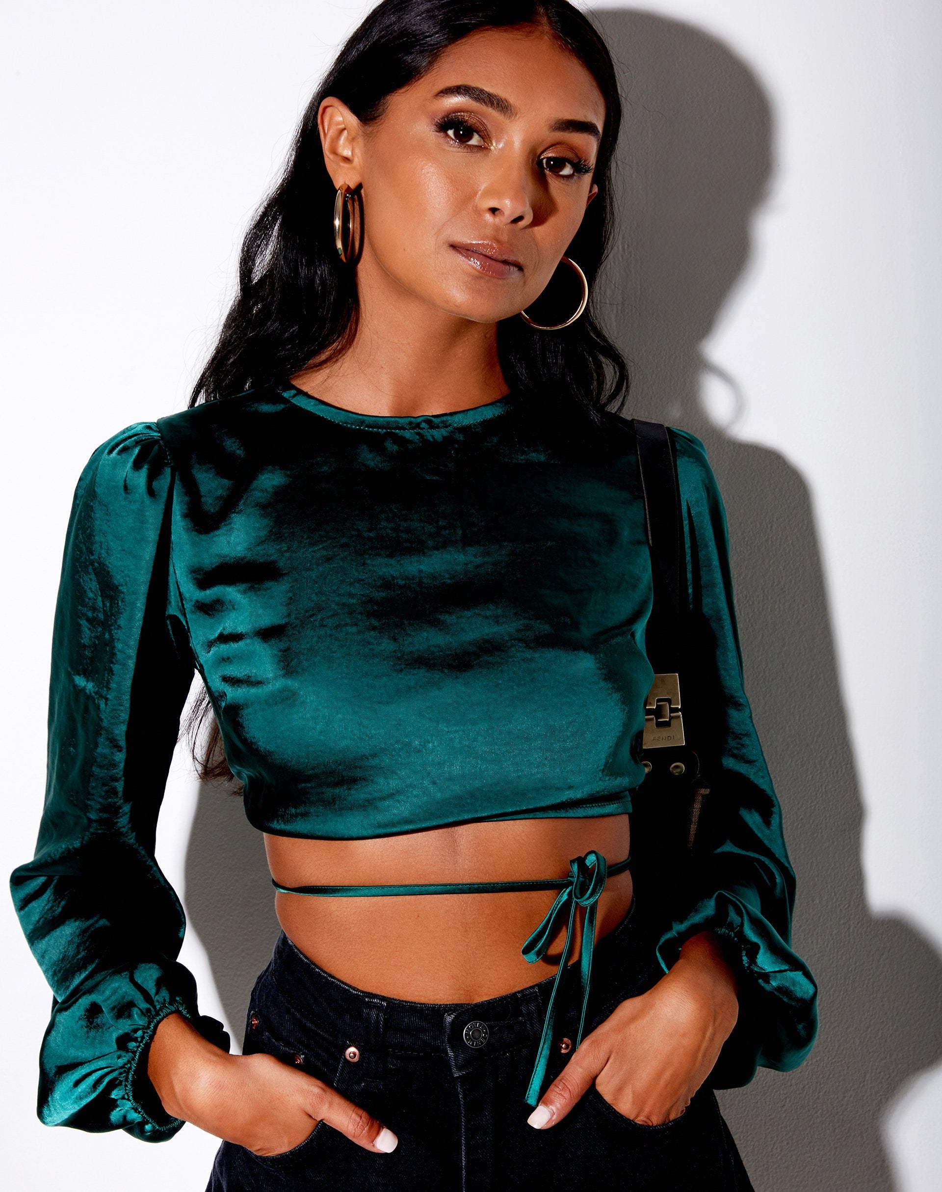 Forest Green Satin Long Sleeve Crop Top – motelrocks-com-us