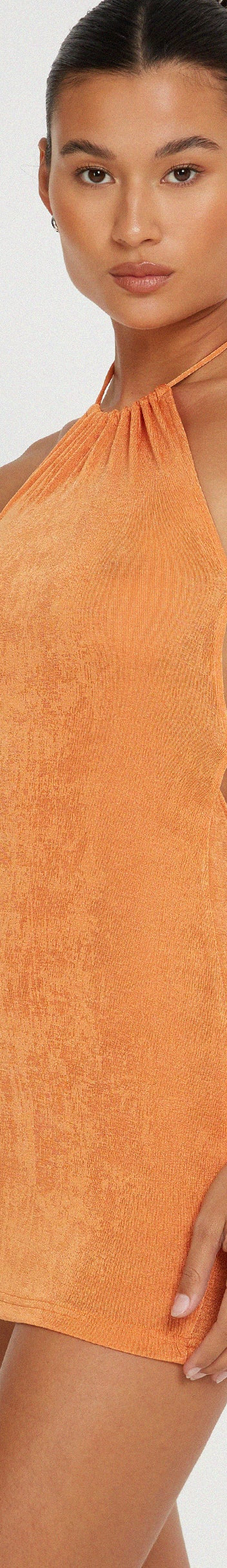 Orange Halterneck Open Back Mini Dress | Jedida – motelrocks-com-us