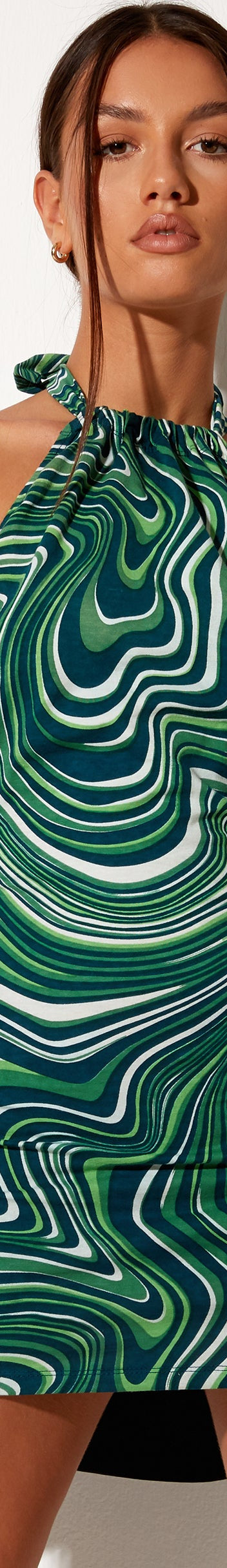 Halter Neck Green and White Ripple Mini Dress | Jessica – motelrocks-com-us