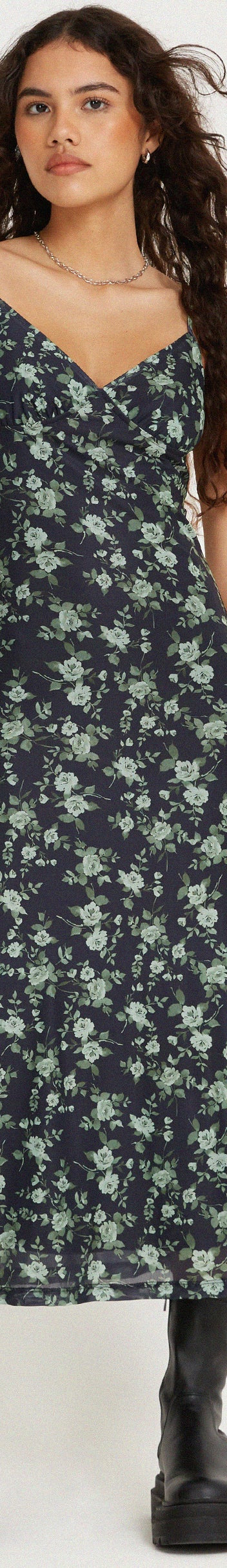 Green Floral Print Strappy Midi Dress | Kalana – motelrocks-com-us