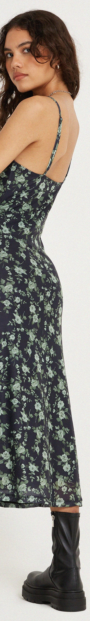 Green Floral Print Strappy Midi Dress | Kalana – motelrocks-com-us