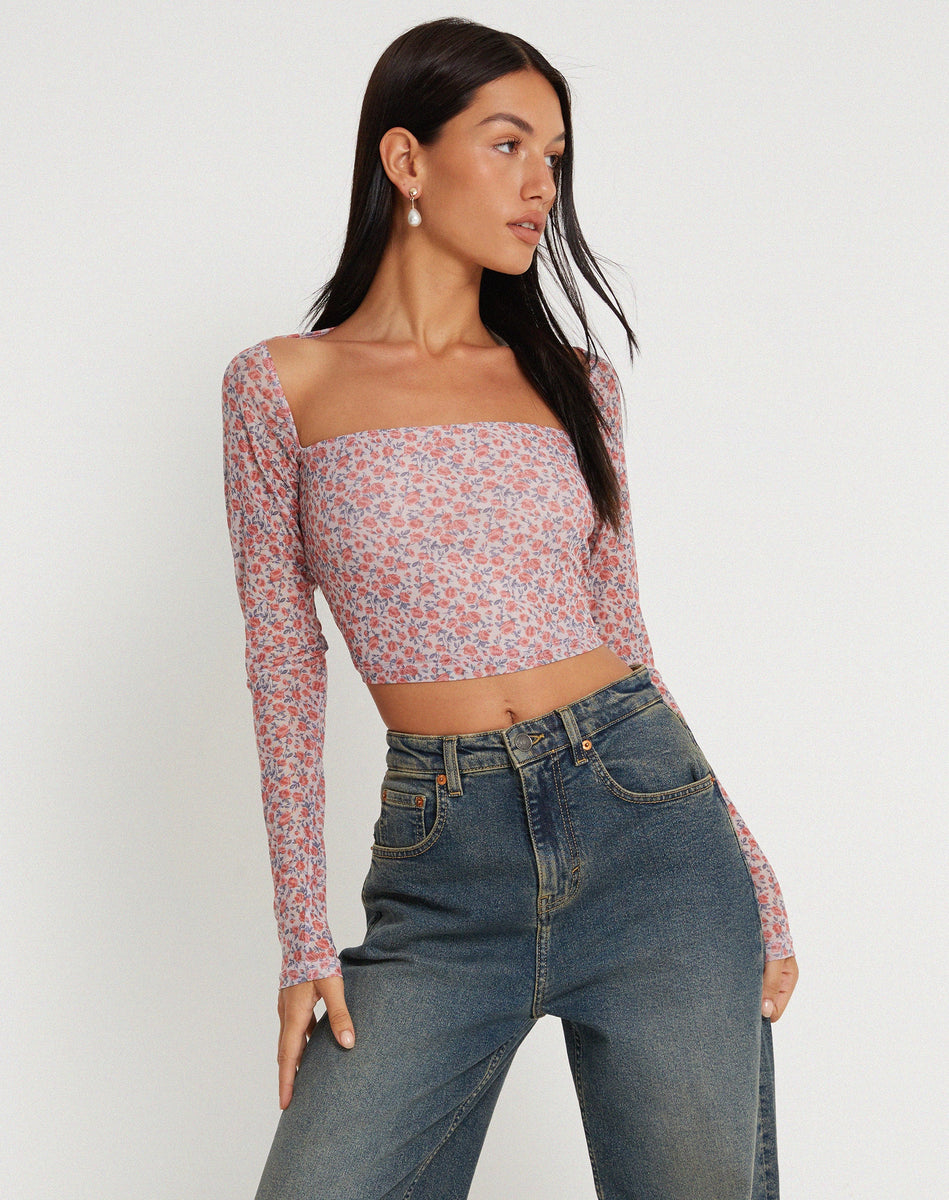 Spring Rose Dusty Pink Printed Long Sleeve Top | Kalisha – motelrocks ...