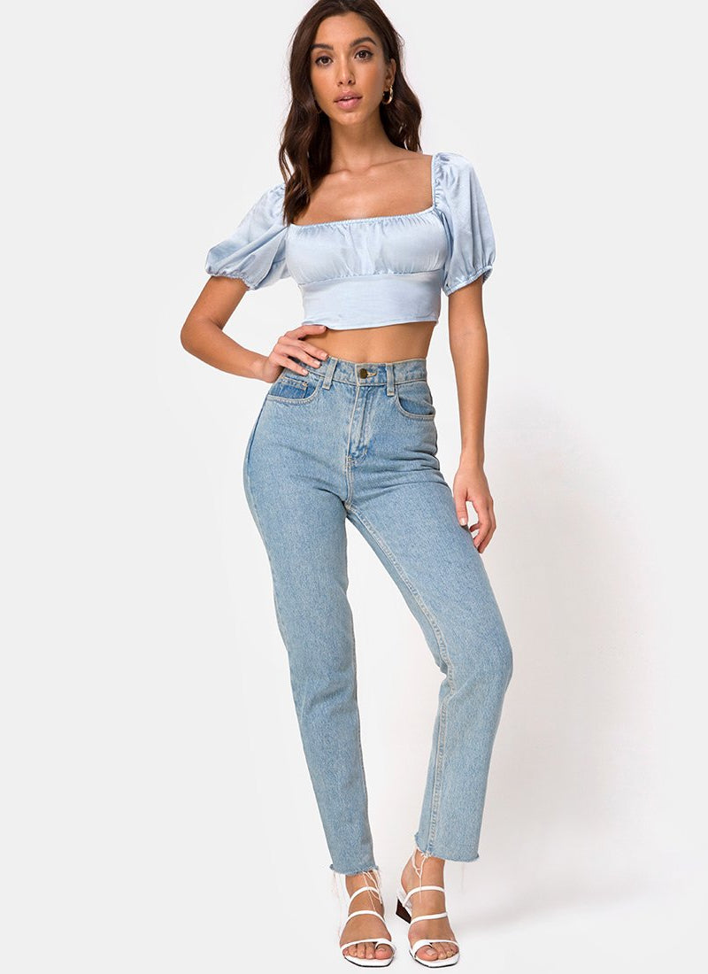 Short Sleeve Satin Light Blue Crop Top | Kalua – motelrocks-com-us