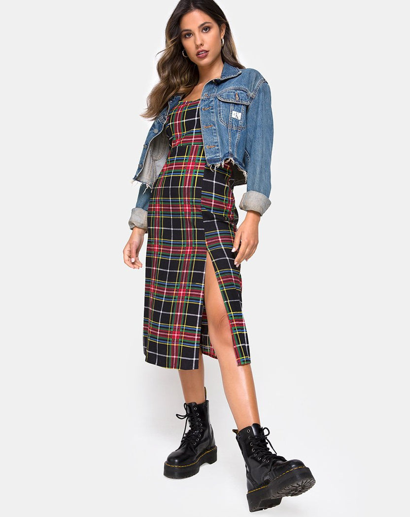 Plaid Midi Dress Grunge | Kaoya – motelrocks-com-us