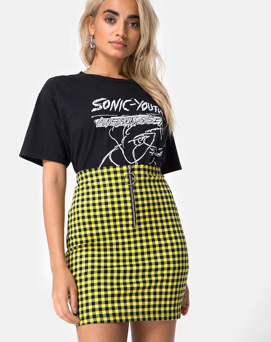 Kimber Bodycon Skirt in Medium Gingham Yellow – motelrocks-com-us