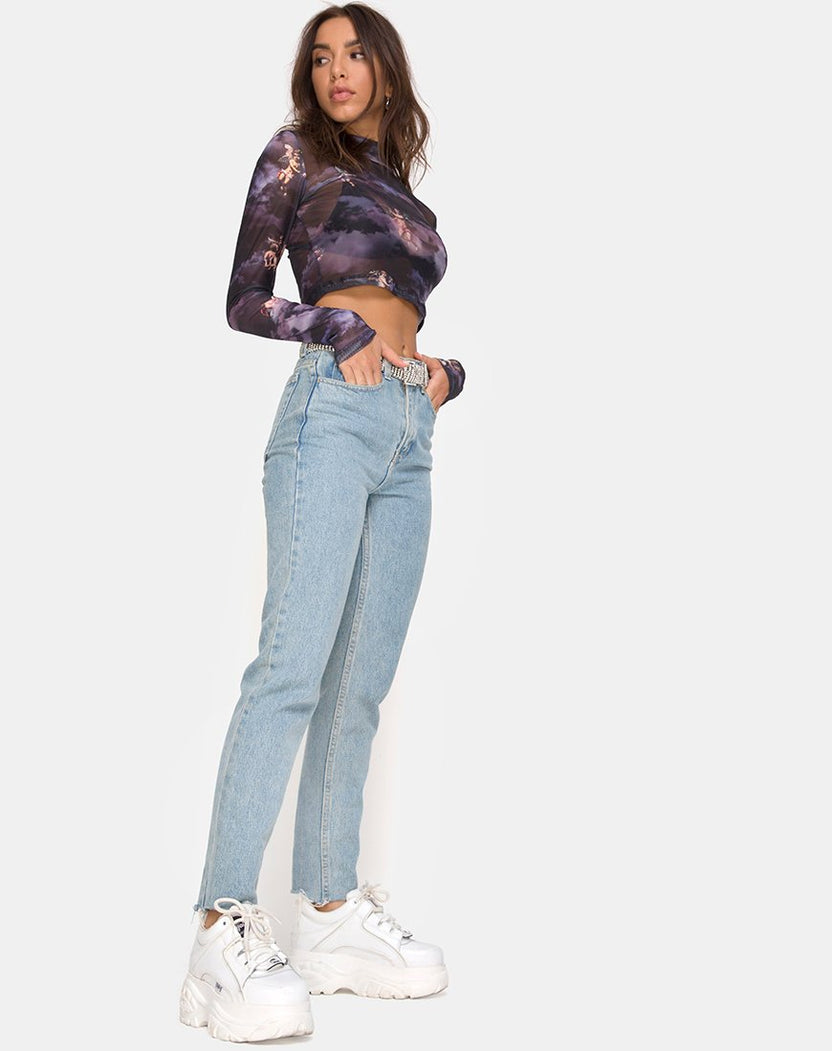 High Neck Sheer Purple Angel Crop Top | Lara – motelrocks-com-us