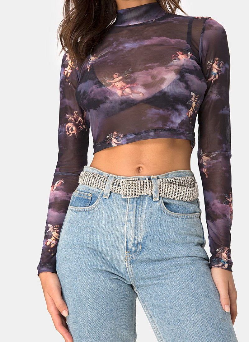 High Neck Sheer Purple Angel Crop Top | Lara – motelrocks-com-us